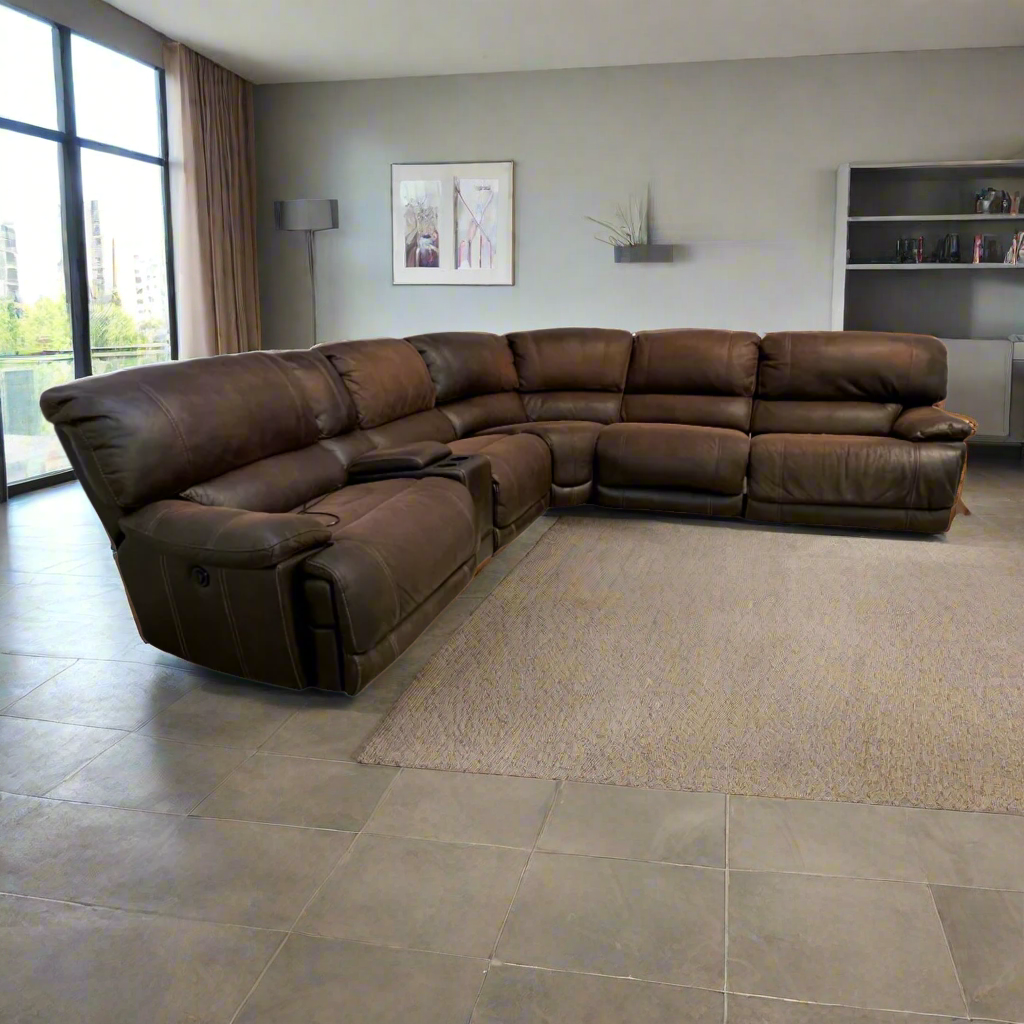 Pegasus 6 Piece Power Reclining Sectional in Dark Kahlua Fabric by Par ...